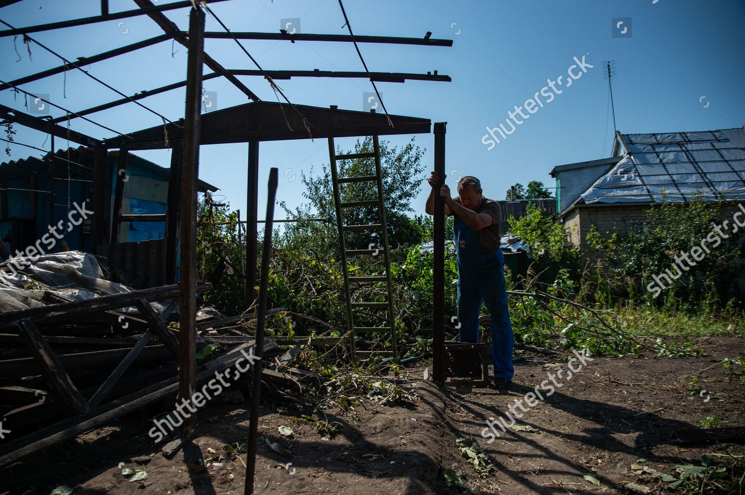 Destroyed By Shelling Man Works Repair Editorial Stock Photo - Stock ...