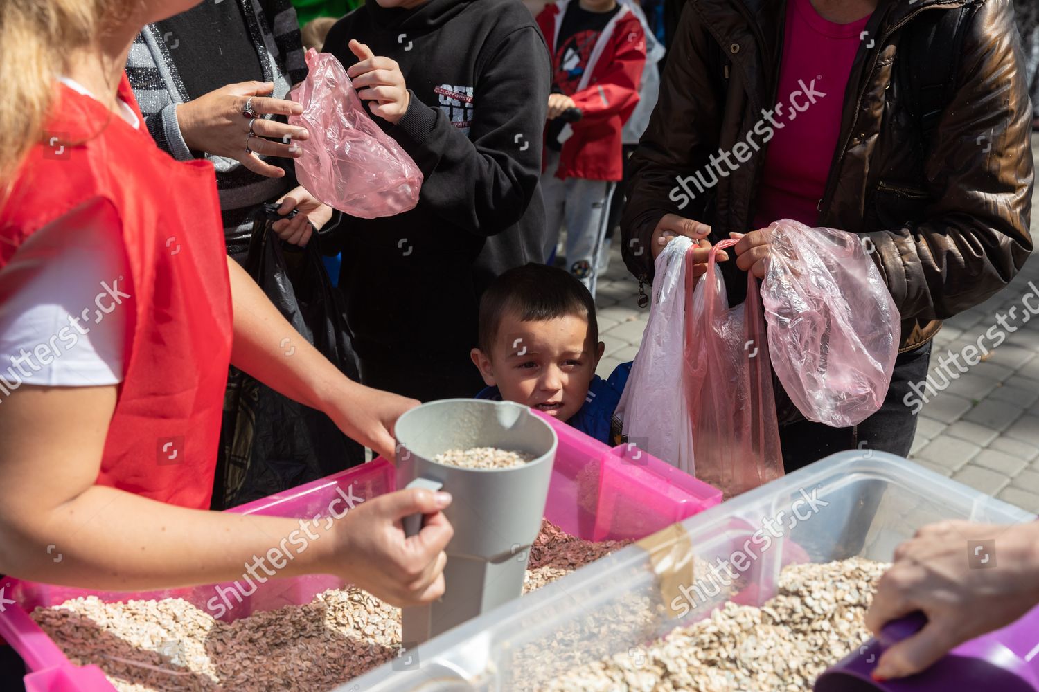 Volunteer Pours Oatmeal Into Plastic Bags Editorial Stock Photo - Stock ...