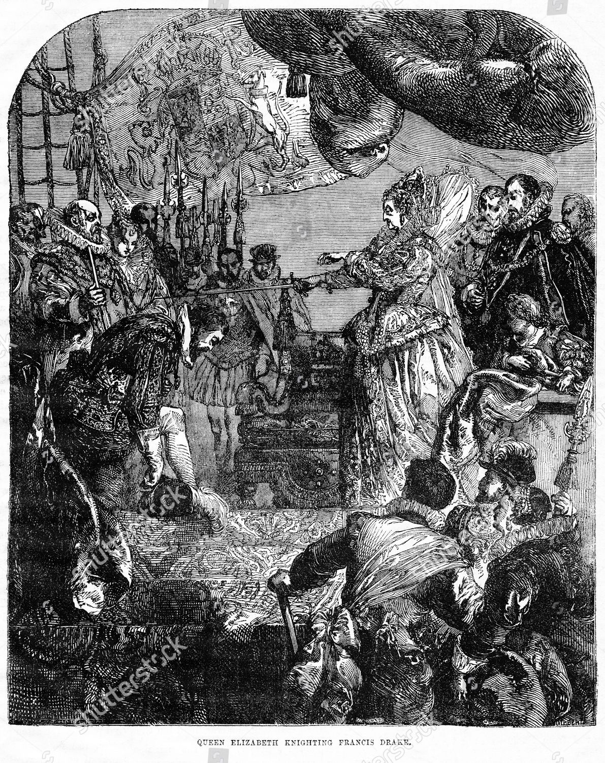 Queen Elizabeth Knighting Francis Drake Illustration Editorial Stock ...