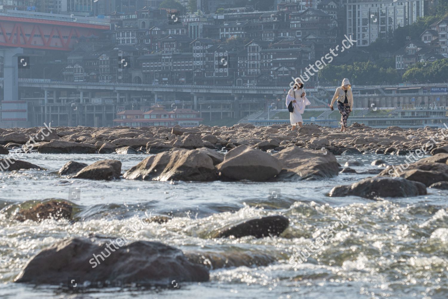People Walk On Dried Out Riverbed Editorial Stock Photo - Stock Image ...