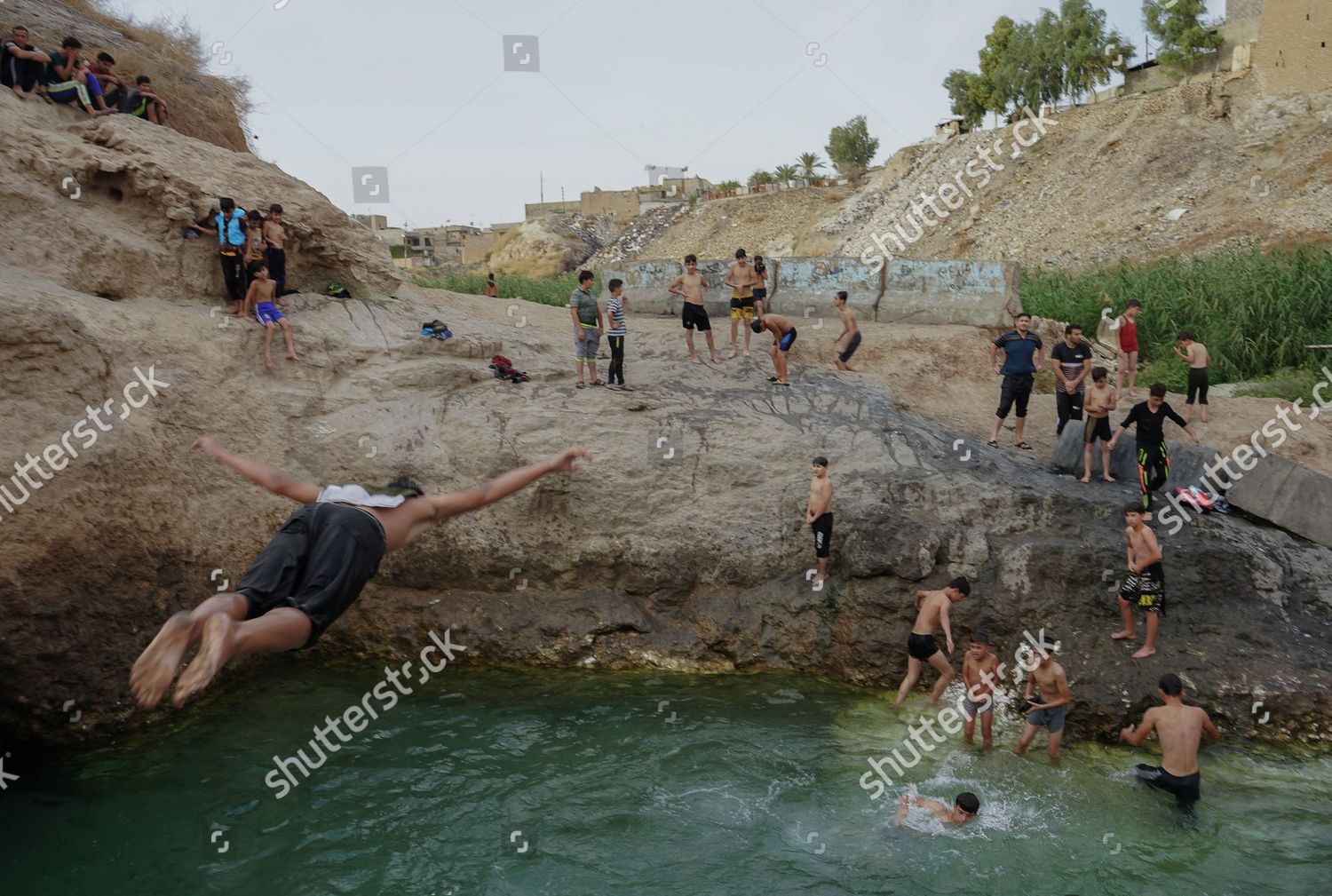 Iraqi Boys Having Fun Jumping Swimming Editorial Stock Photo - Stock ...
