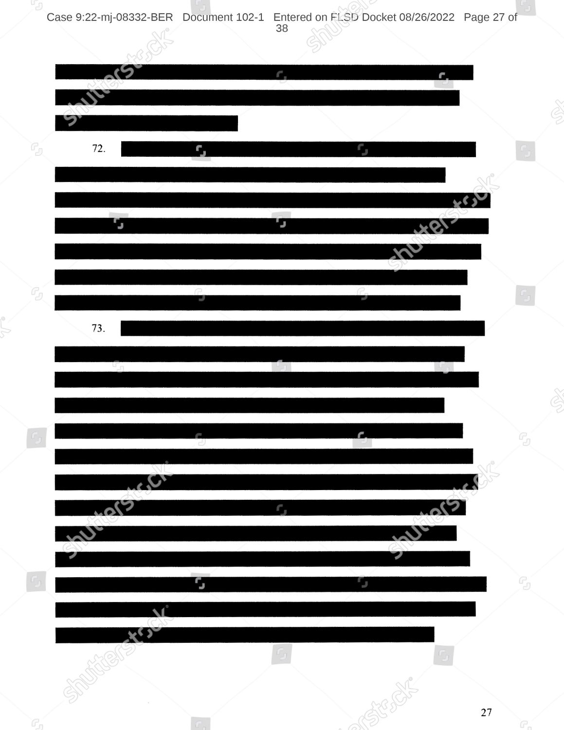 One Pages Redacted Affidavit Department Justice Editorial Stock Photo ...