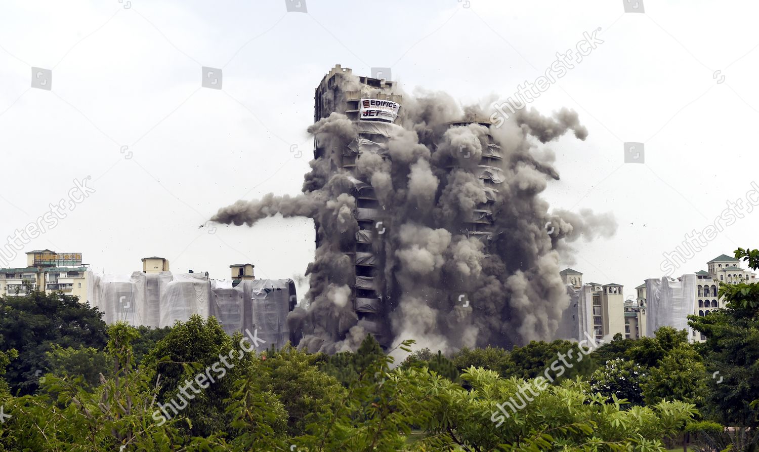 Controlled Implosion Demolishes 100metrehigh Residential Twin Editorial ...