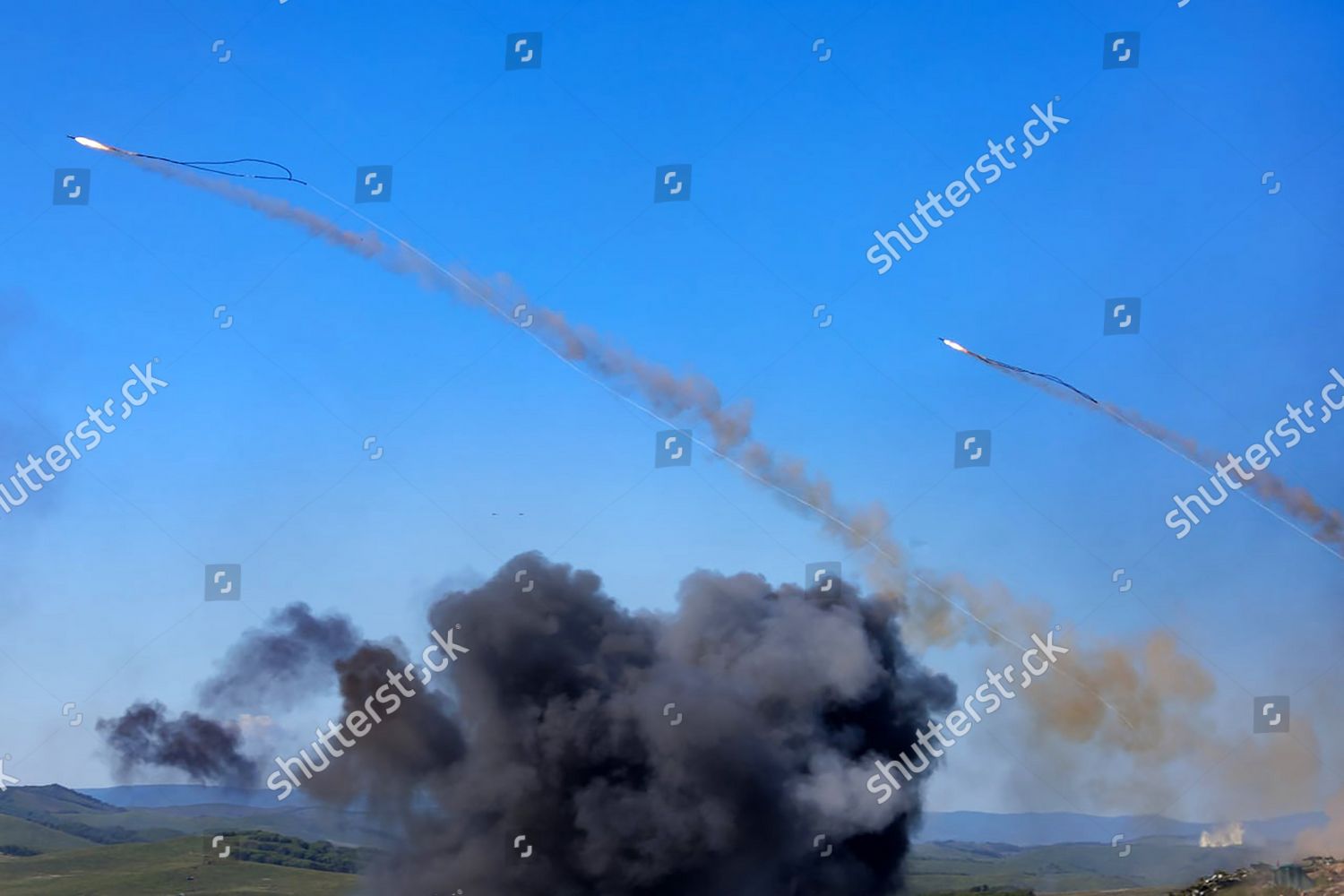 Russian Selfpropelled Multiple Rocket Launchers Fire Editorial Stock ...