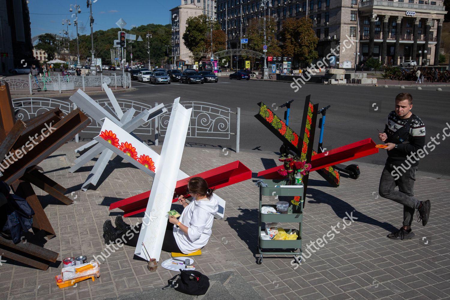 Artists Paint Antitank Hedgehog Barricades Central Editorial Stock ...