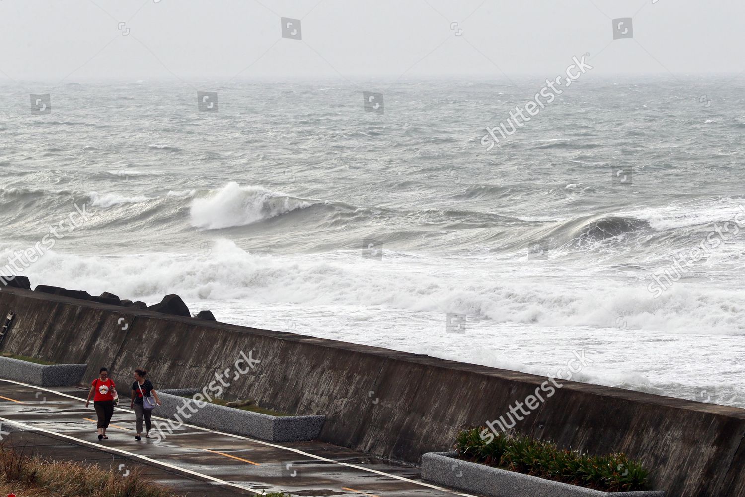 People Walk Next Sea Wall Typhoon Editorial Stock Photo - Stock Image ...