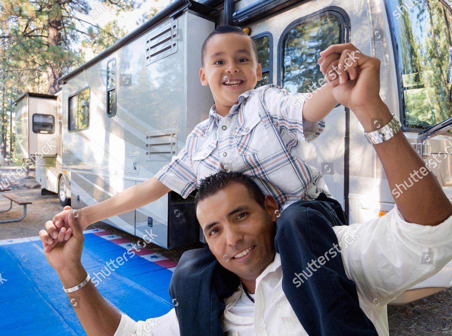Happy Hispanic Father Son Front Their Editorial Stock Photo - Stock ...