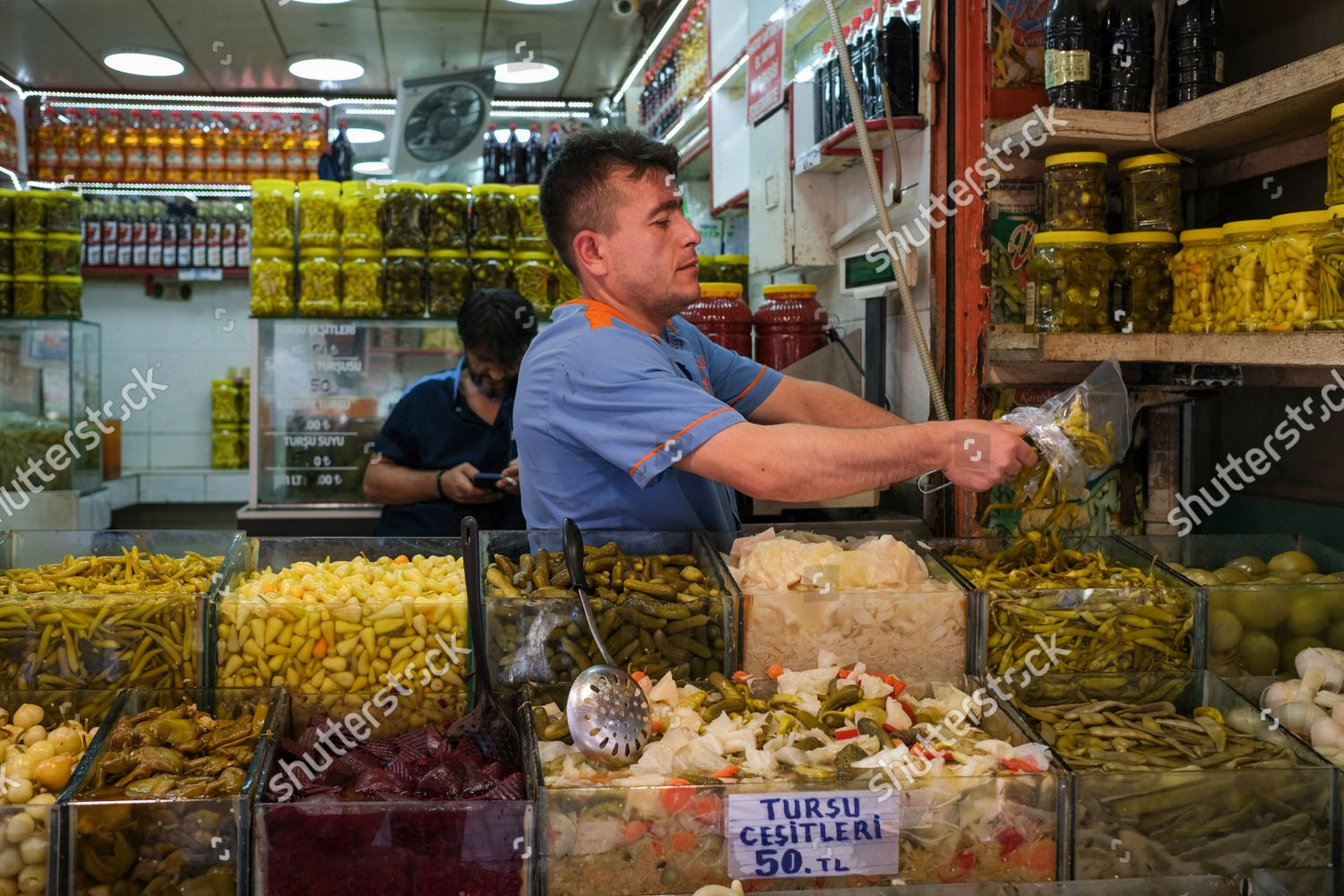 Pickle Vendor Packs Pickles His Customer Editorial Stock Photo - Stock ...