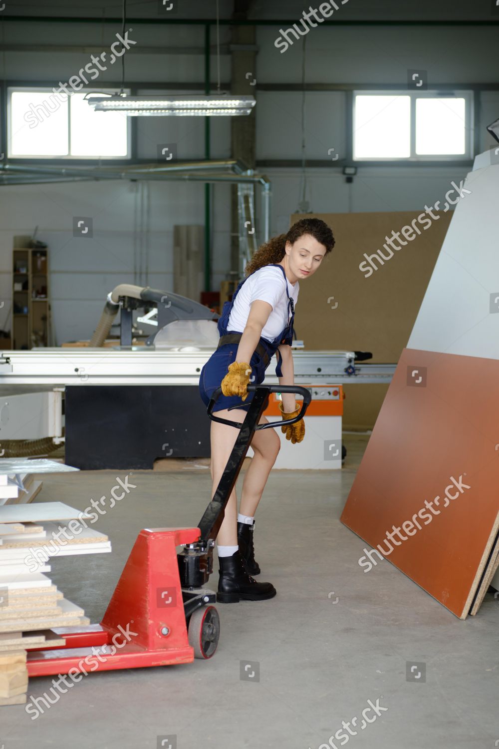 Young Woman Pulling Hydraulic Trolley Carpenter Editorial Stock Photo ...
