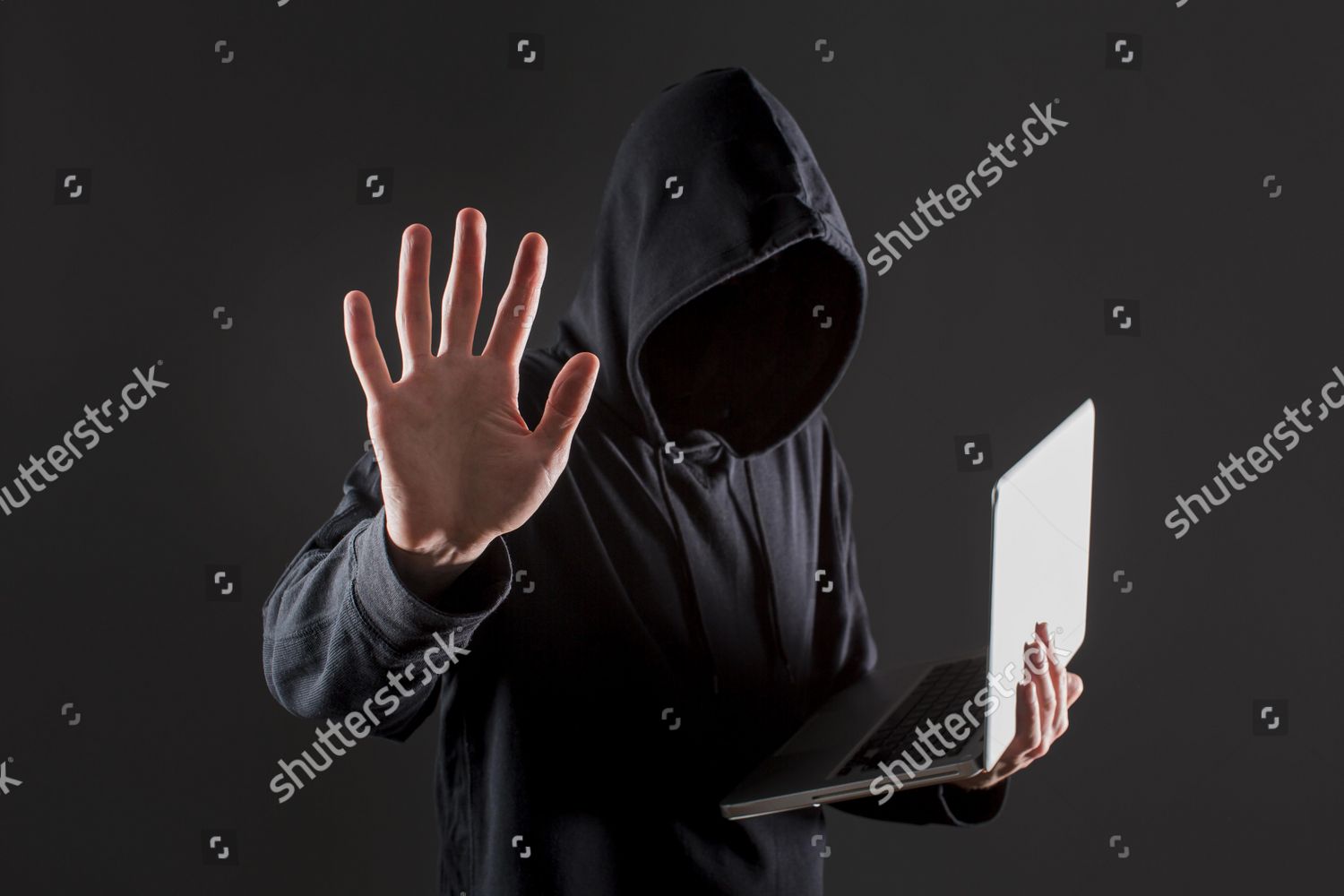 Side View Male Hacker Holding Laptop Editorial Stock Photo - Stock ...