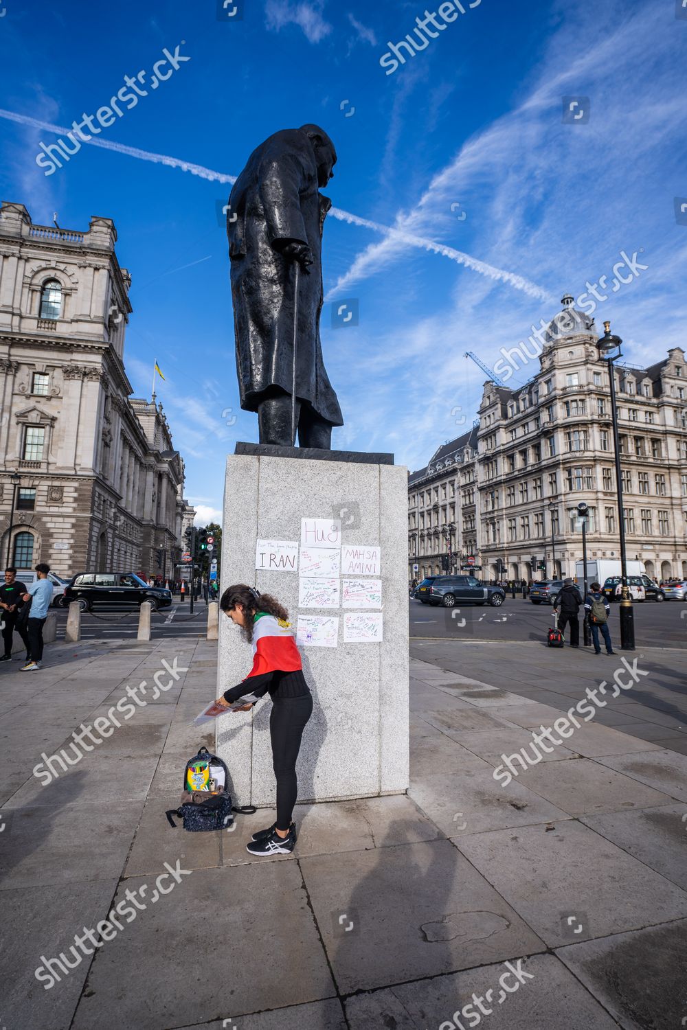 Protester Places Signs Statue Sir Winston Editorial Stock Photo - Stock ...