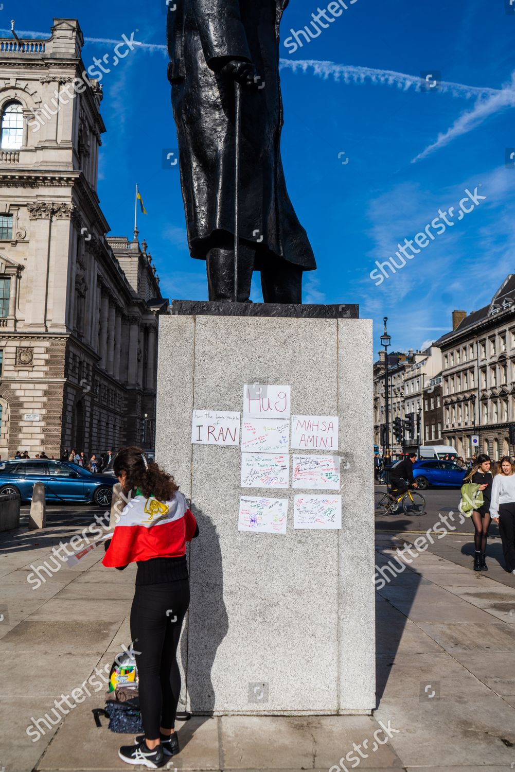 Protester Places Signs Statue Sir Winston Editorial Stock Photo - Stock ...
