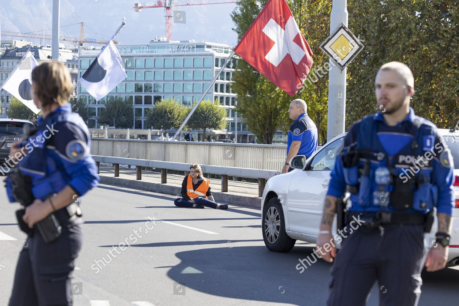 Swiss Police Officers Control Area Where Editorial Stock Photo - Stock ...