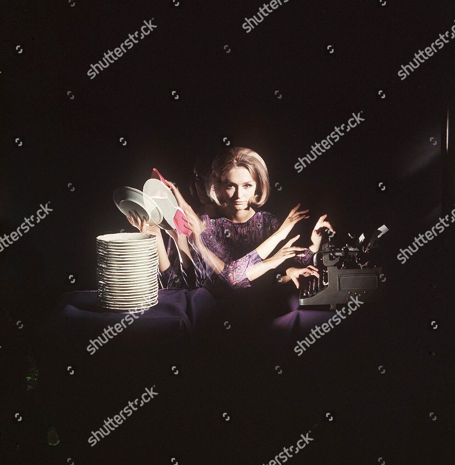 Overworked Housewife Juggling Pile Plates Typewriter Editorial Stock ...
