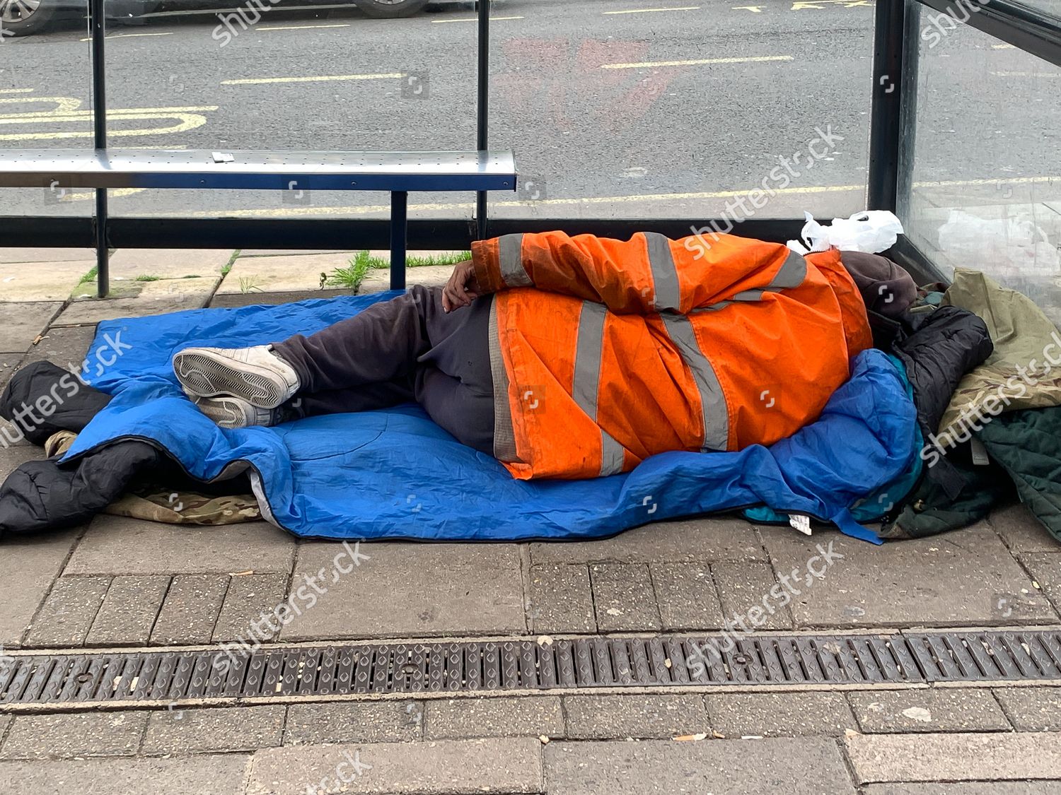 Sad Sight Homeless Man Sleeping Bus Editorial Stock Photo - Stock Image ...