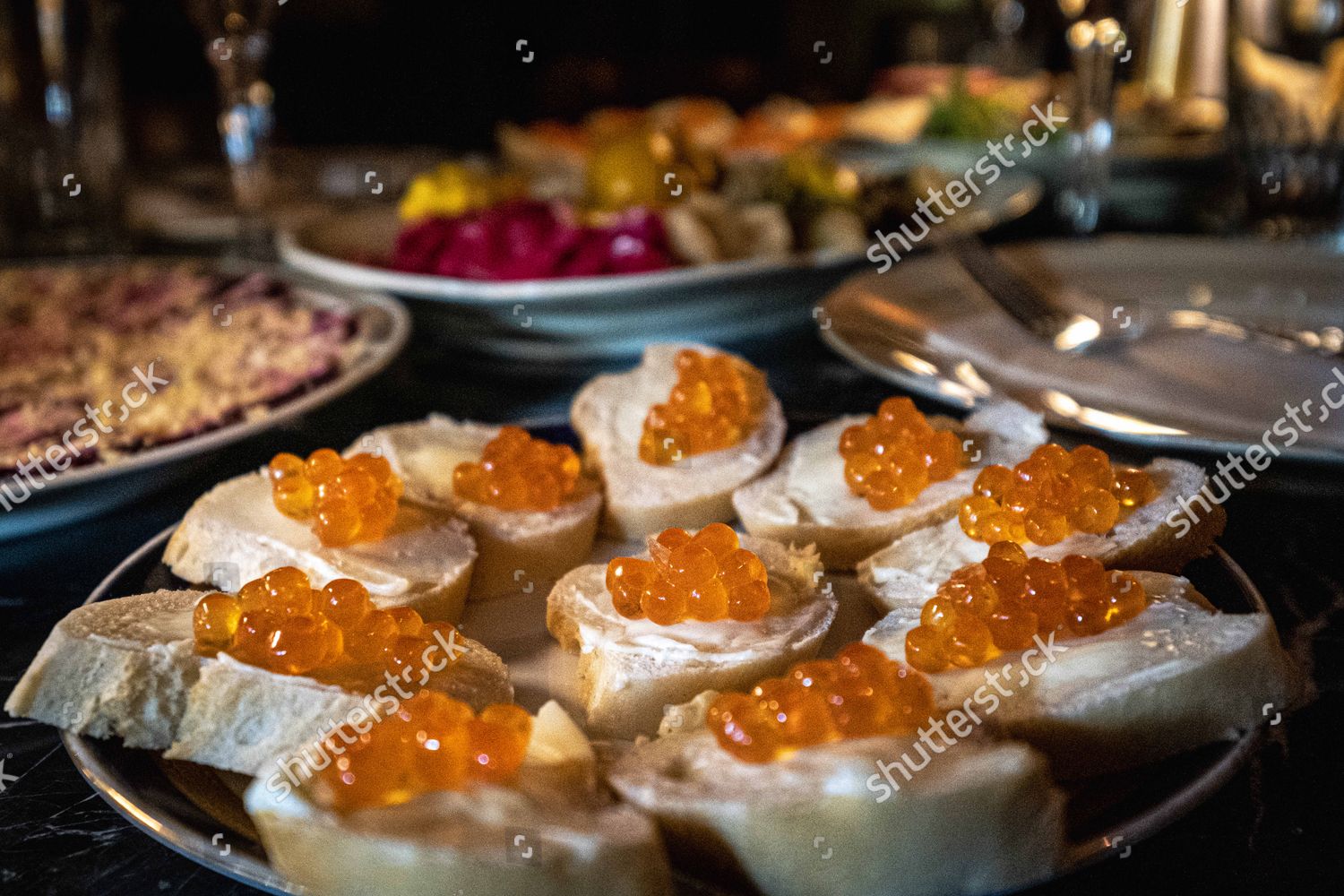 Various Starters On Table Russian Restaurant Editorial Stock Photo ...