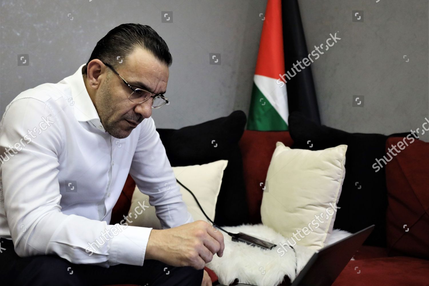 Jerusalems Palestinian Governor Adnan Ghaith Sits Editorial Stock Photo ...