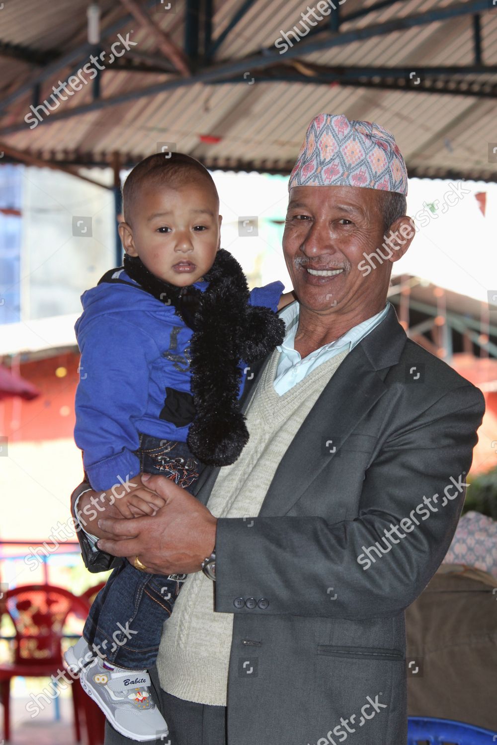 Nepali Grandfather Proudly Holds His Young Editorial Stock Photo ...