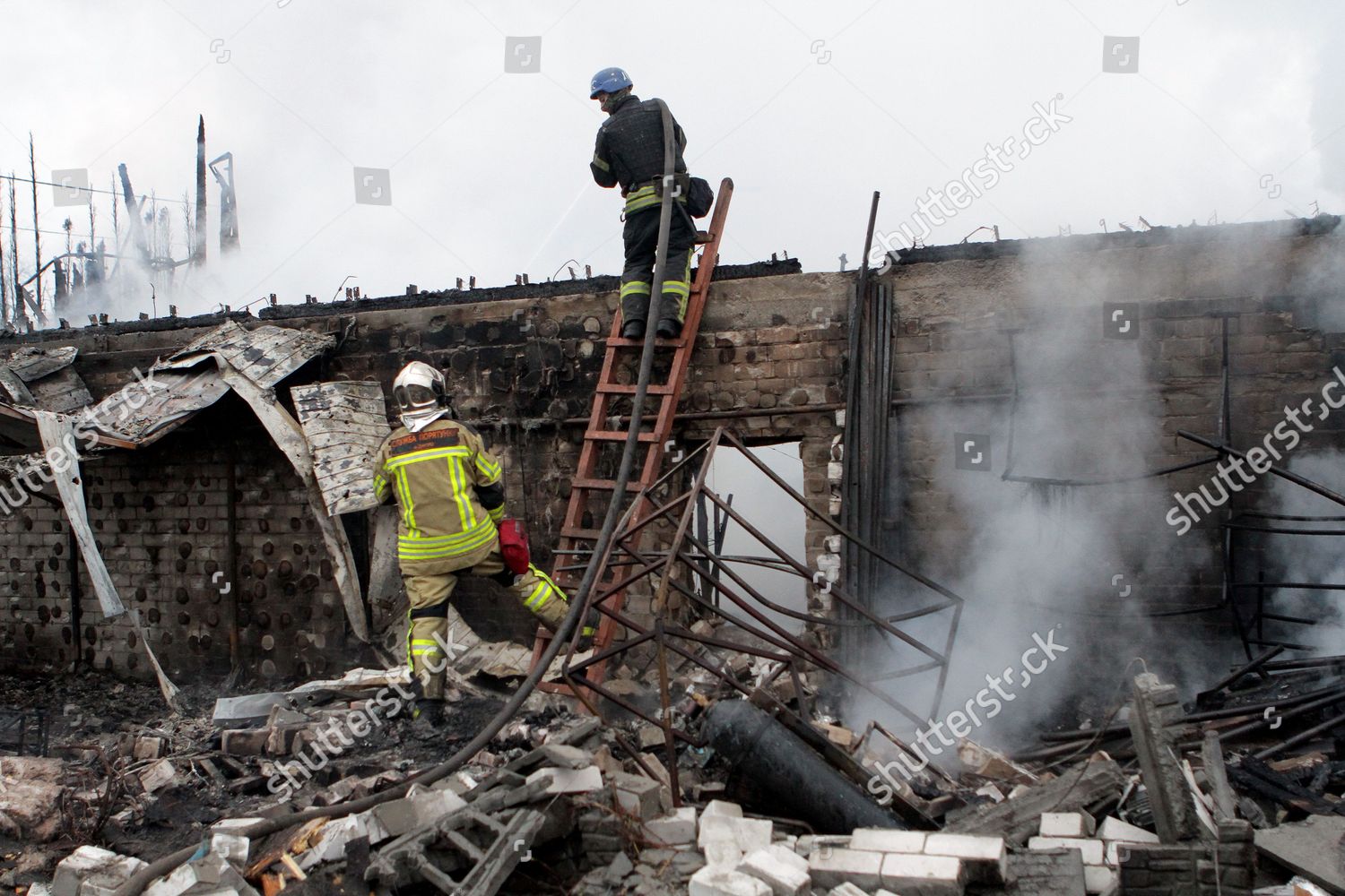 Rescuers Work Put Out Fire House Editorial Stock Photo - Stock Image ...