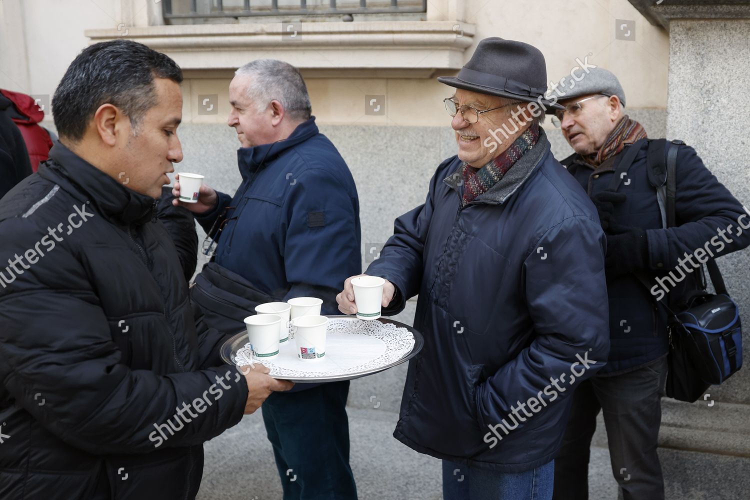 Employee Offers Coffee People Queuing Open Editorial Stock Photo ...