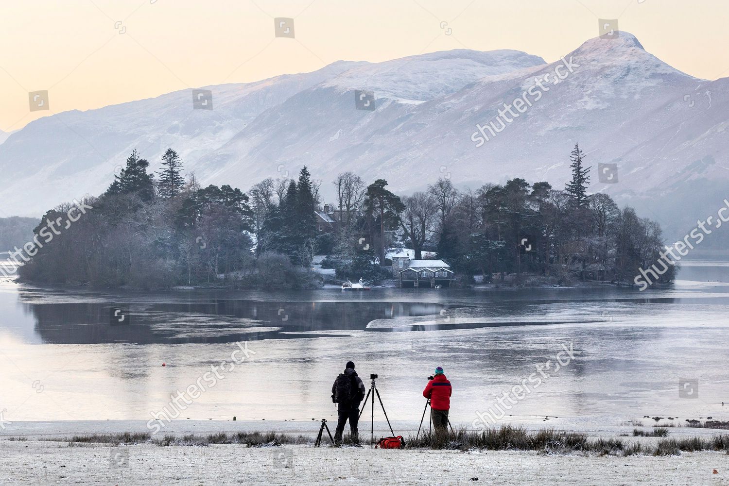 Two Photographers Capture Wintry Scene Keswick Editorial Stock Photo ...