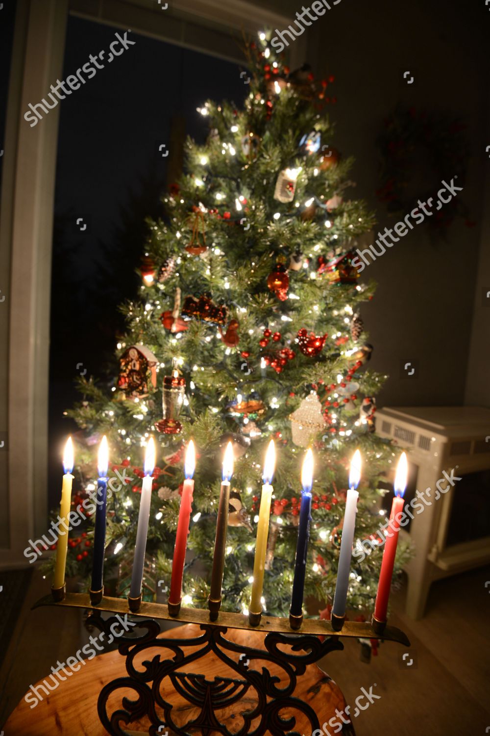 Menorah Christmas Tree Together This Years Editorial Stock Photo ...