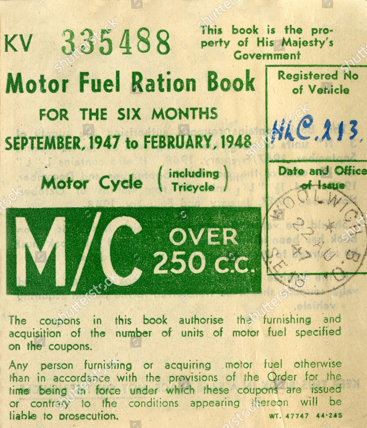 Booklet Cover Motor Fuel Ration Book Editorial Stock Photo - Stock ...