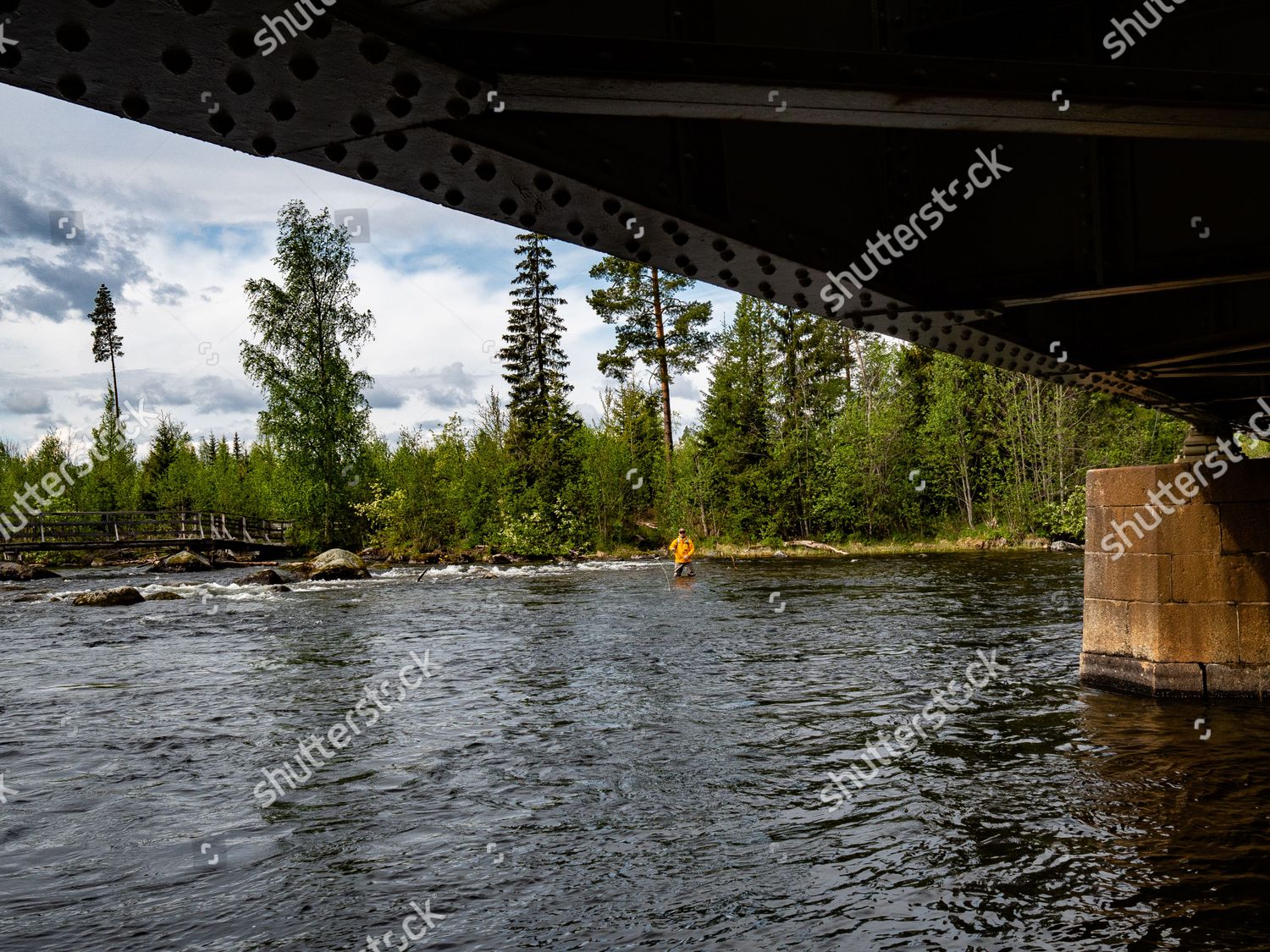 Man Fishing Lake Under Bridge Sweden Editorial Stock Photo - Stock ...