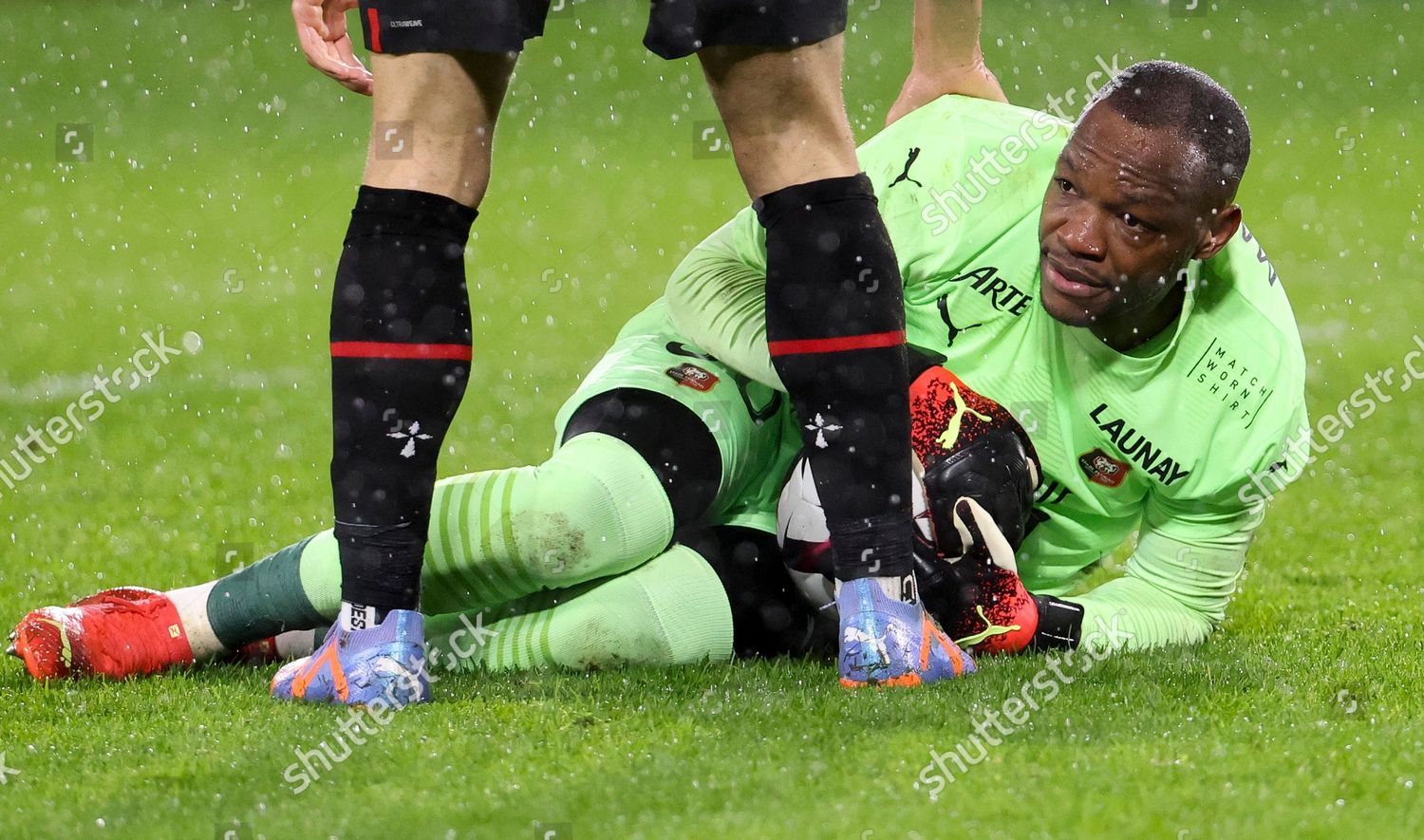 Rennes Goalkeeper Steve Mandanda During French Editorial Stock Photo ...