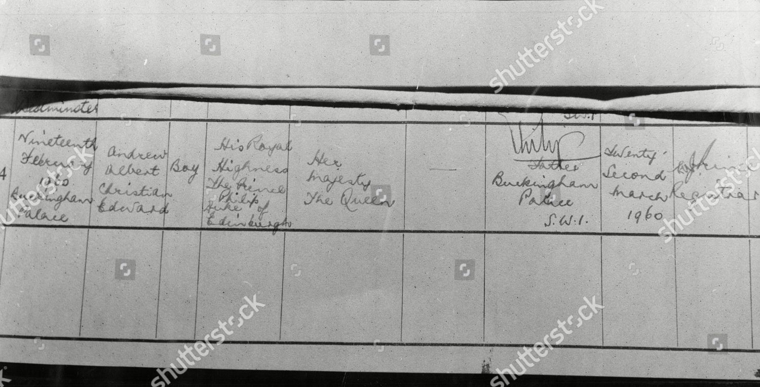Birth Certificate Prince Andrew Duke Wessex Editorial Stock Photo ...