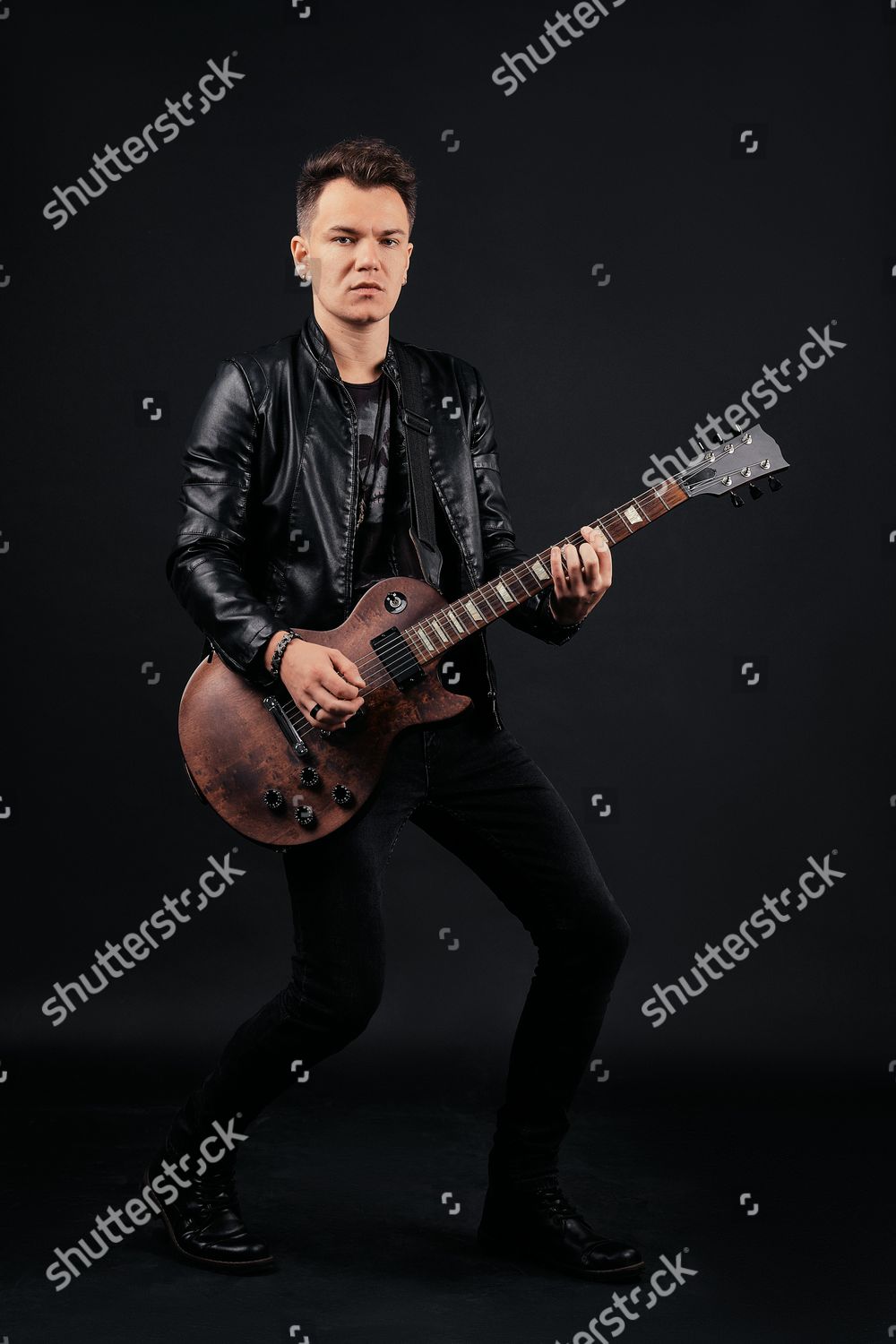 Brutal Rocker Playing Electro Guitar Dancing Editorial Stock Photo ...