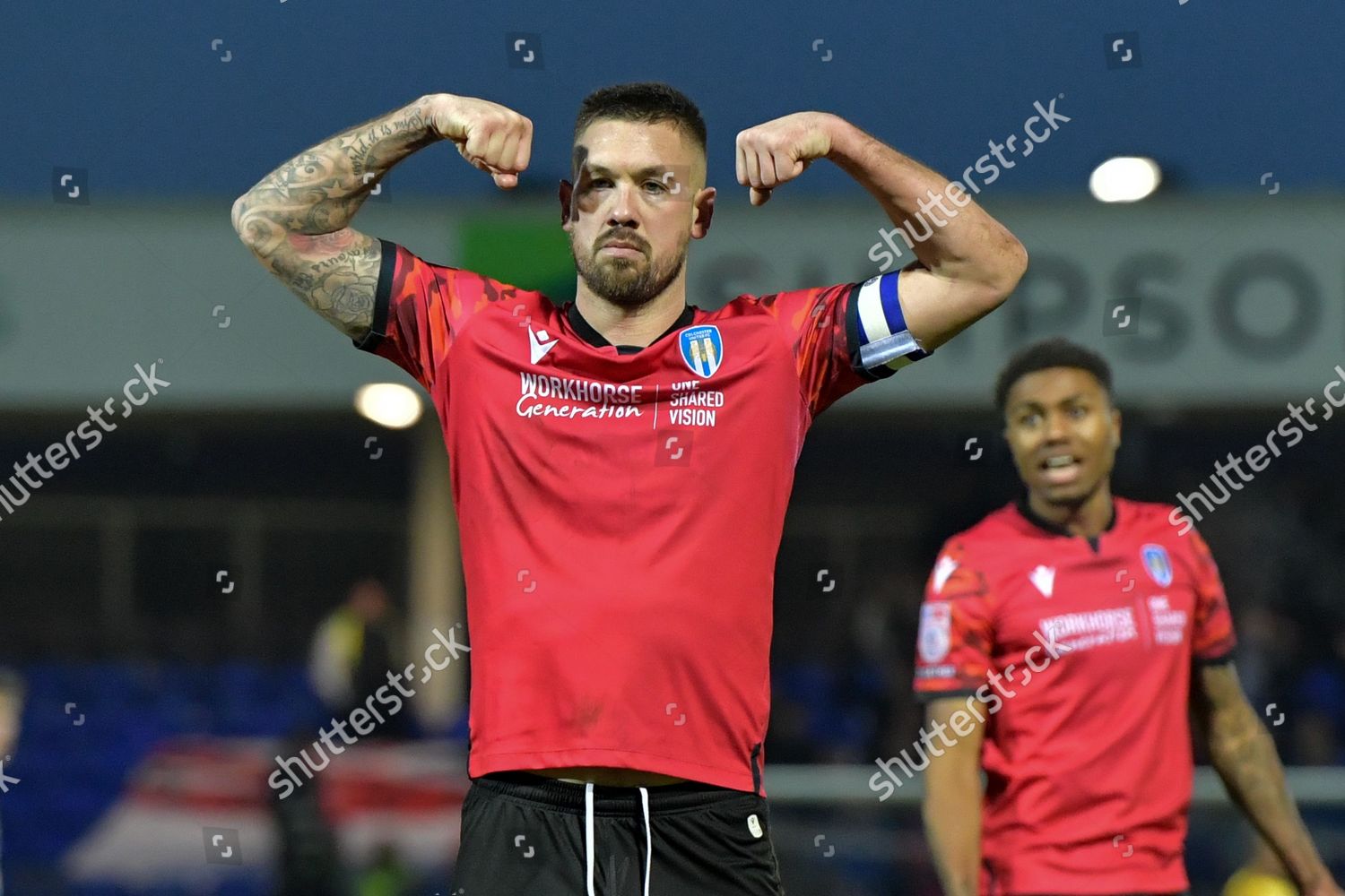 Colchester Uniteds Luke Chambers Goads Home Editorial Stock Photo ...