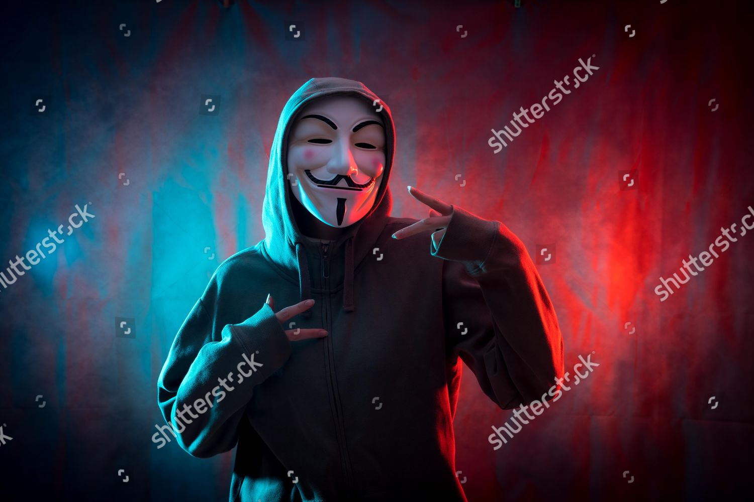Hacker Anonymous Mask Making Victory Symbol Editorial Stock Photo ...