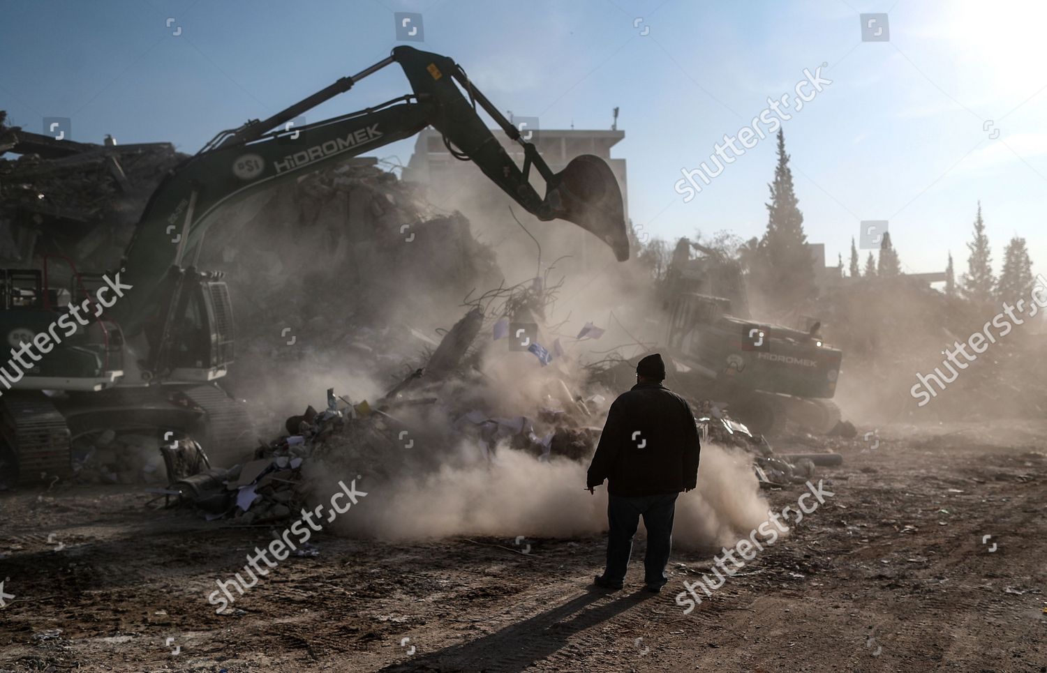 Man Watches Excavators Remove Debris Collapsed Editorial Stock Photo ...
