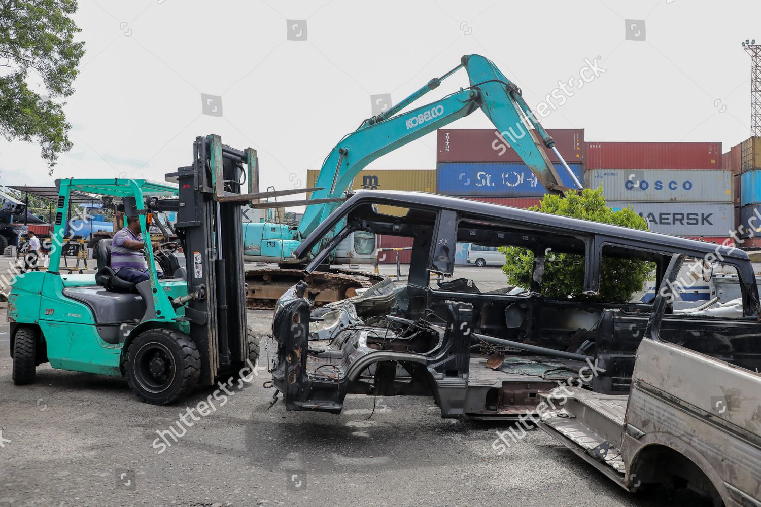 Man Operates Forklift Crush Forfeited Automobile Editorial Stock Photo ...