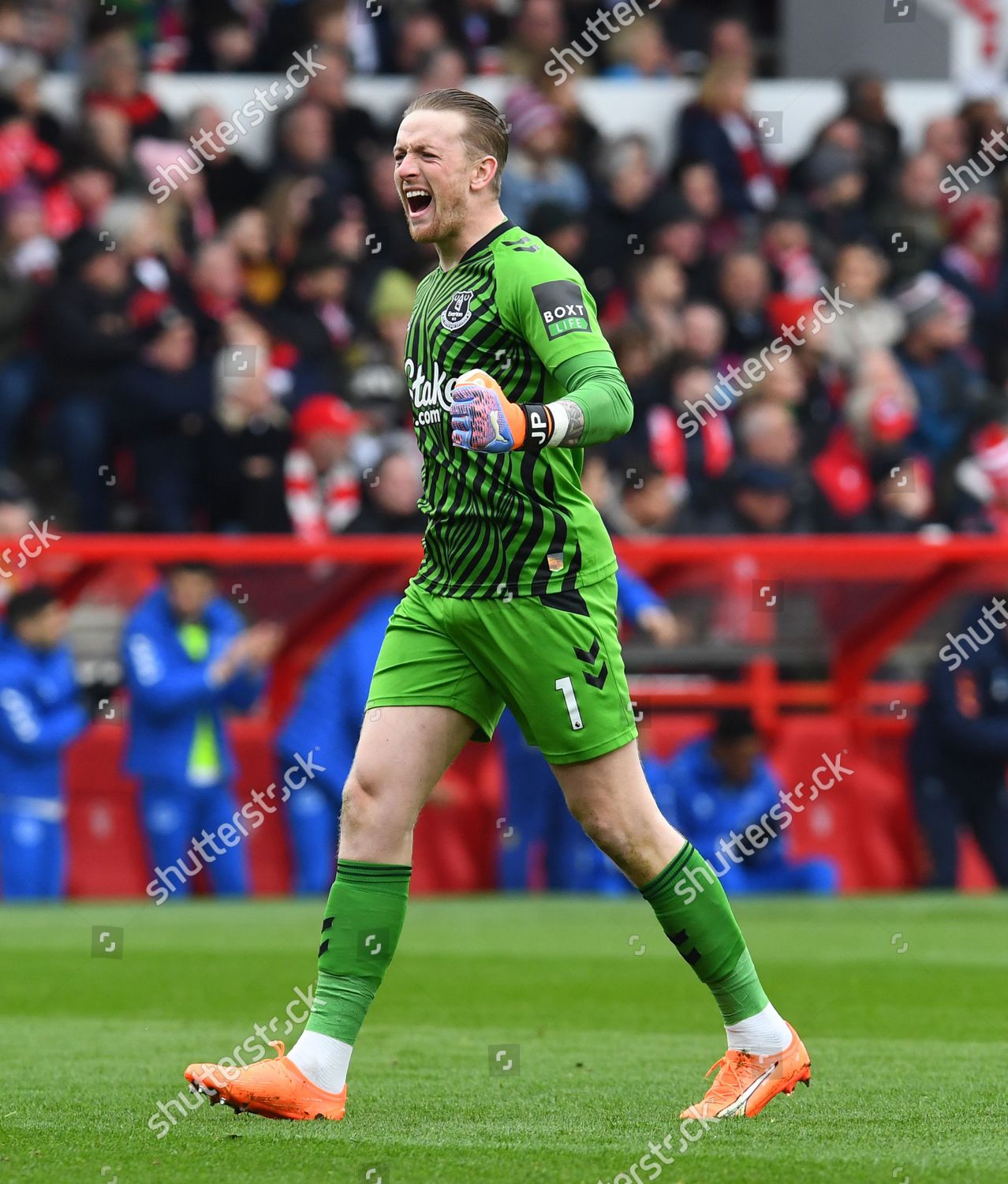 Jordan Pickford Goalkeeper Everton Celebrates After Editorial Stock ...