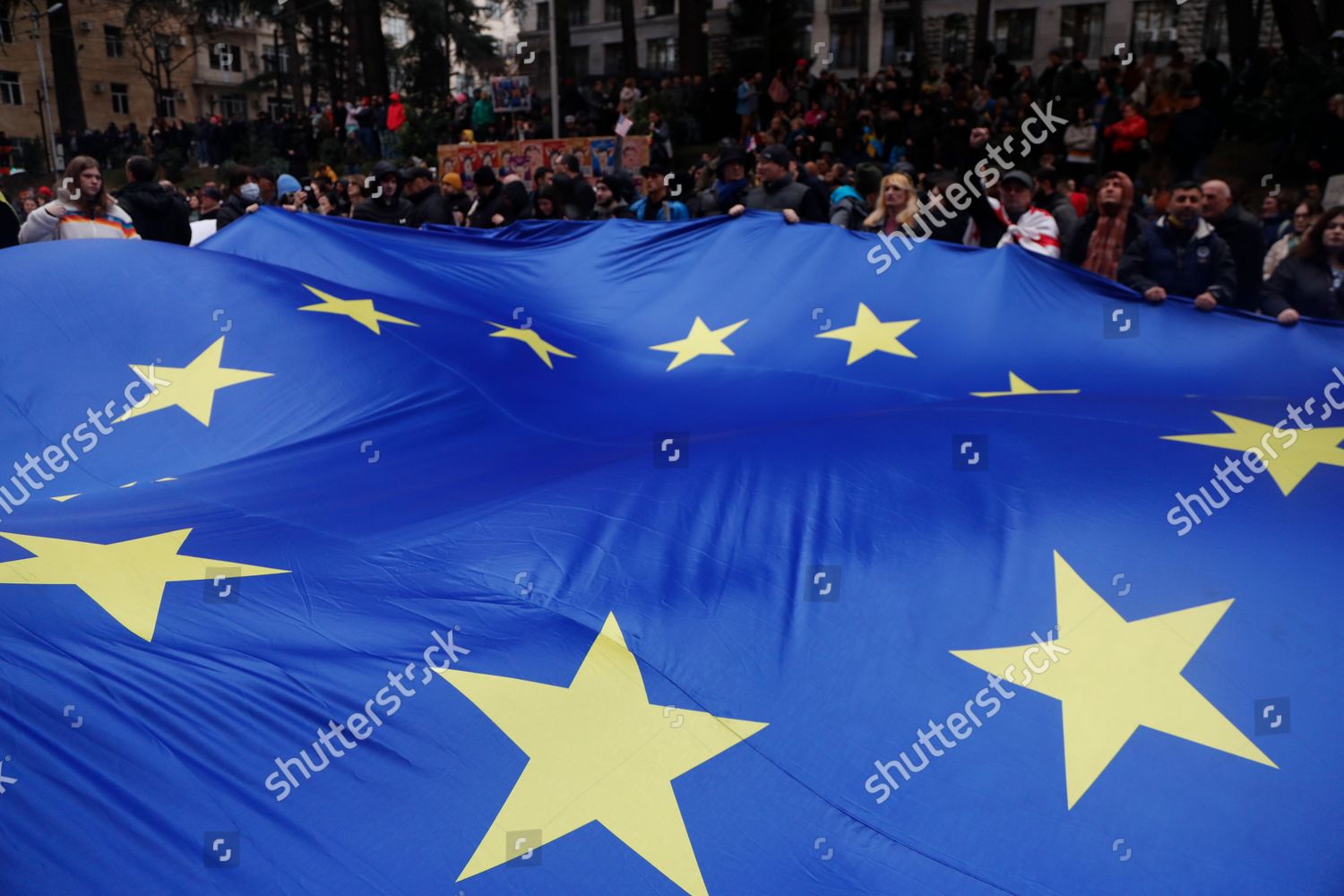 People Hold Giant Europe Flag They Editorial Stock Photo - Stock Image ...