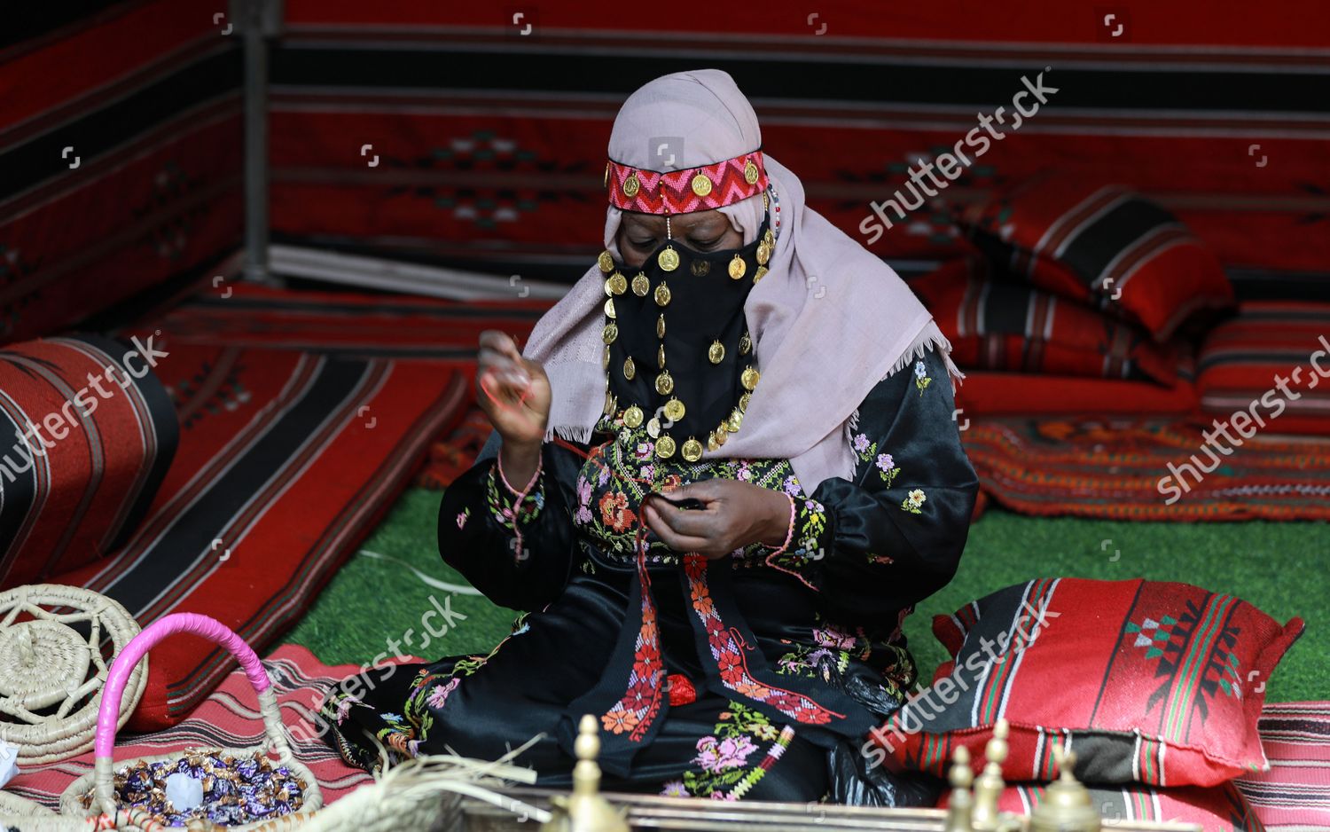 Palestinian Woman Embroids Piece Cloth During Editorial Stock Photo ...