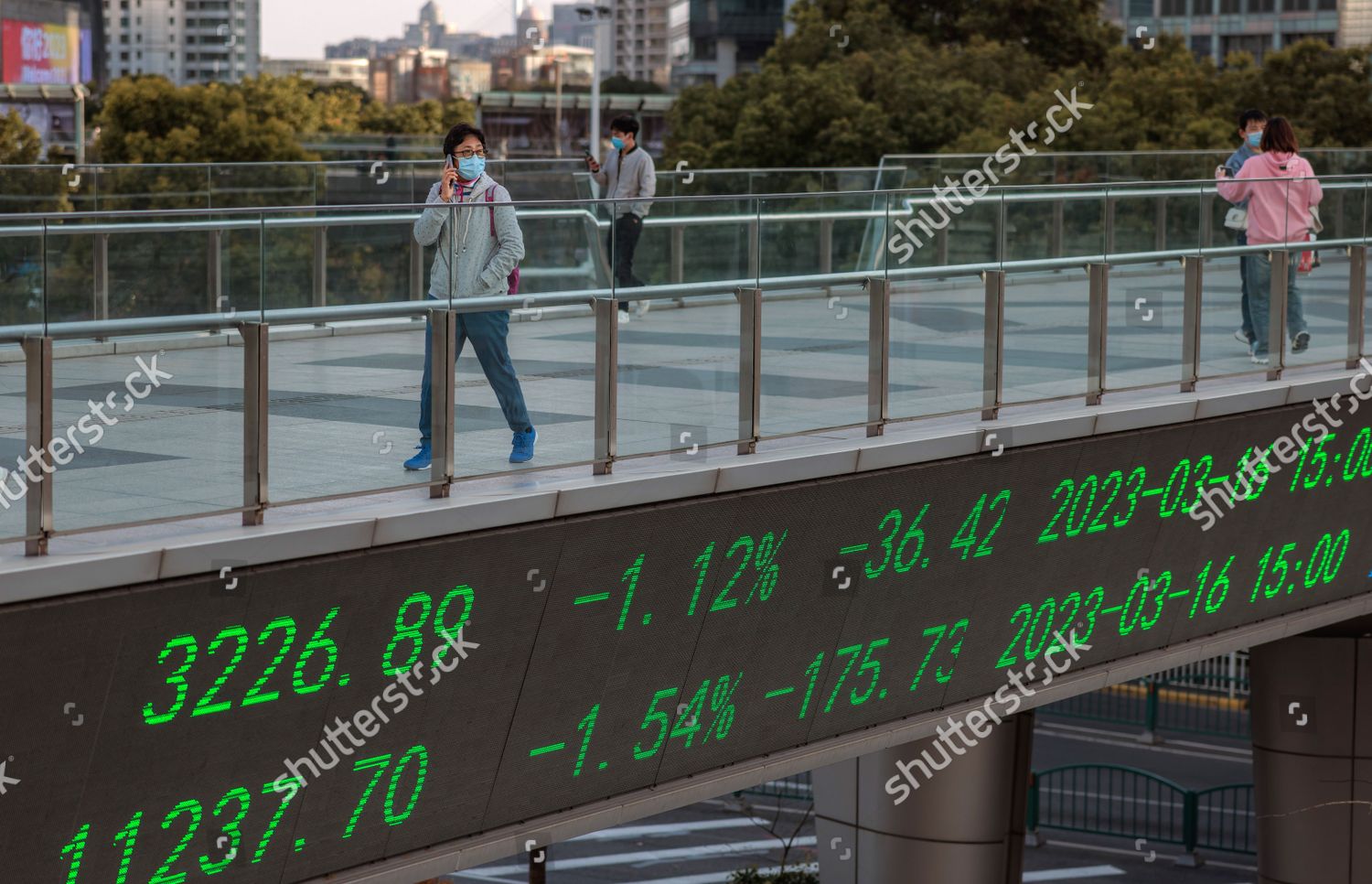 People Cross Pedestrian Bridge Screen Showing Editorial Stock Photo ...