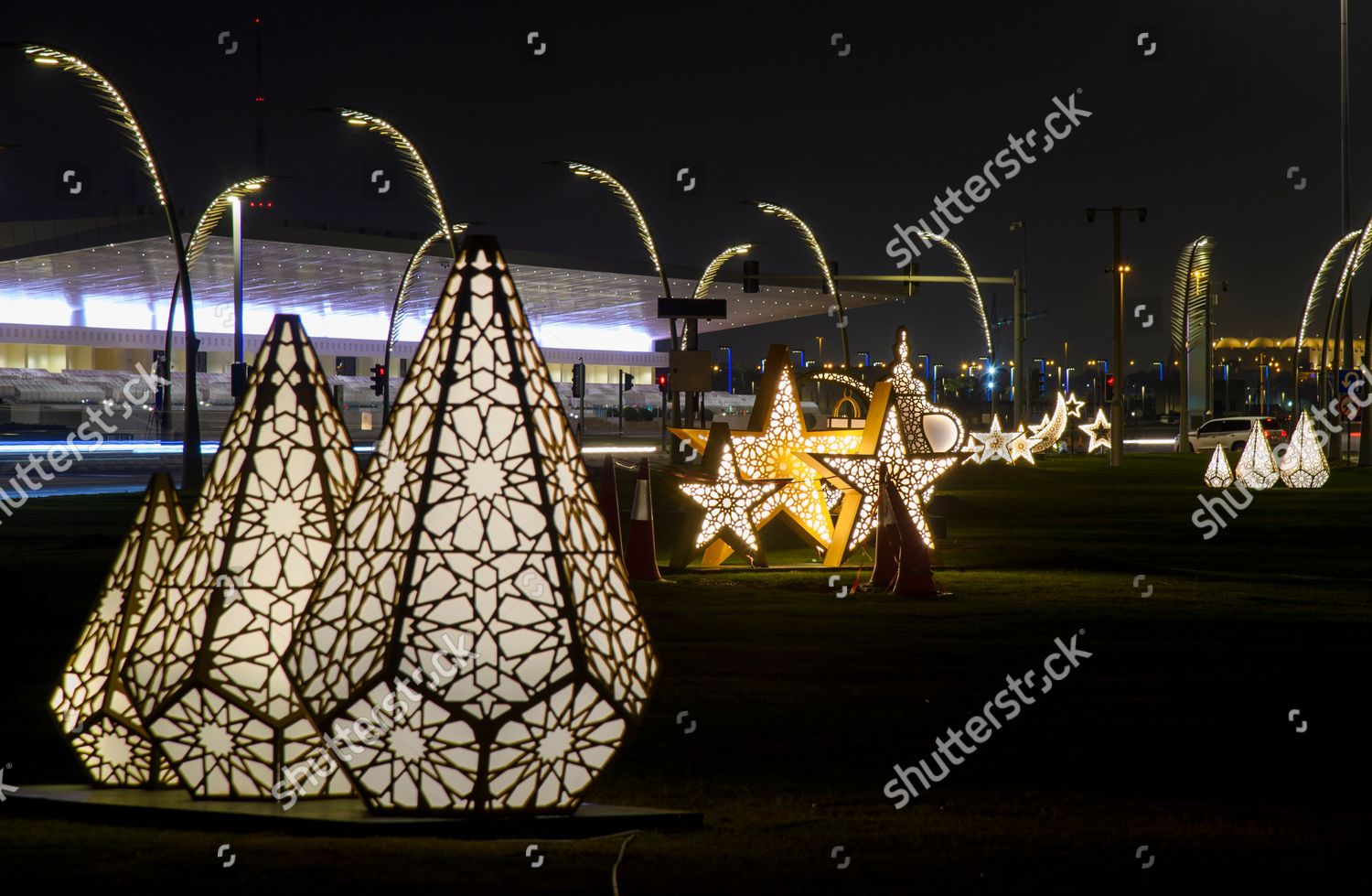 Newly Installed Lights On Doha Corniche Editorial Stock Photo - Stock ...