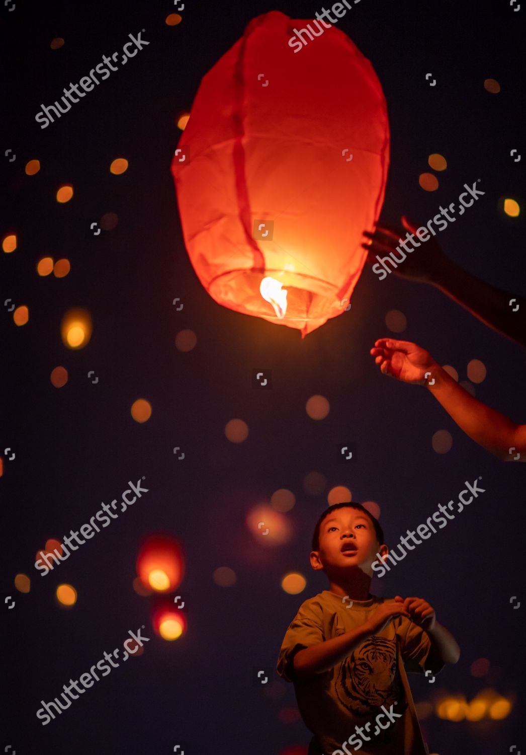 Sky Lantern Released During Annual Water Editorial Stock Photo - Stock ...