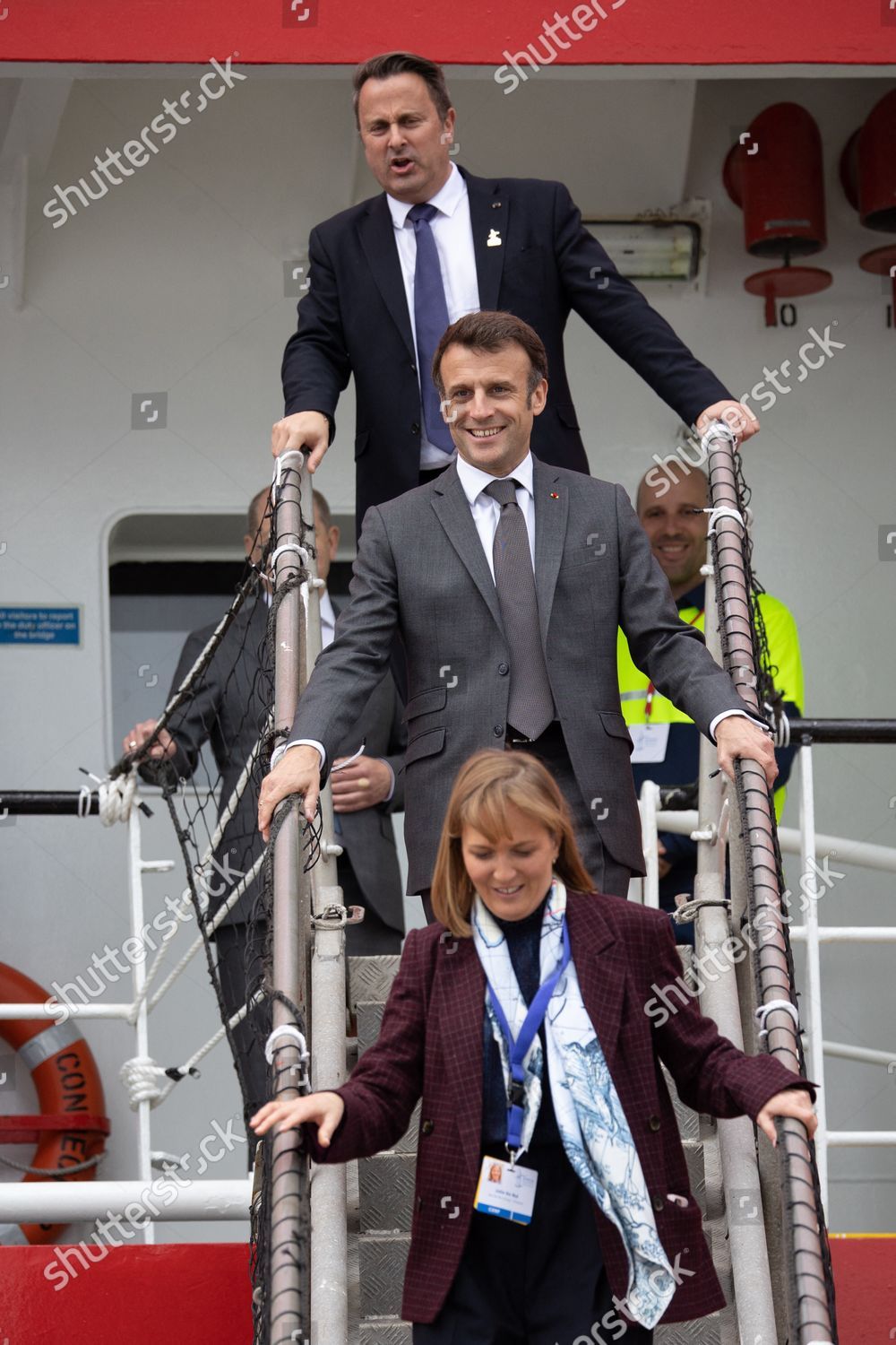 French President Emmanuel Macron Walk Aboard Editorial Stock Photo ...