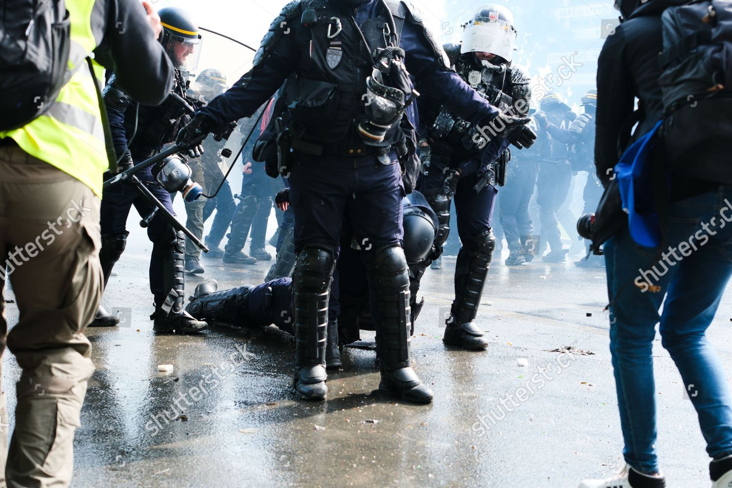 Police Officers Helping One Their Injured Editorial Stock Photo - Stock ...