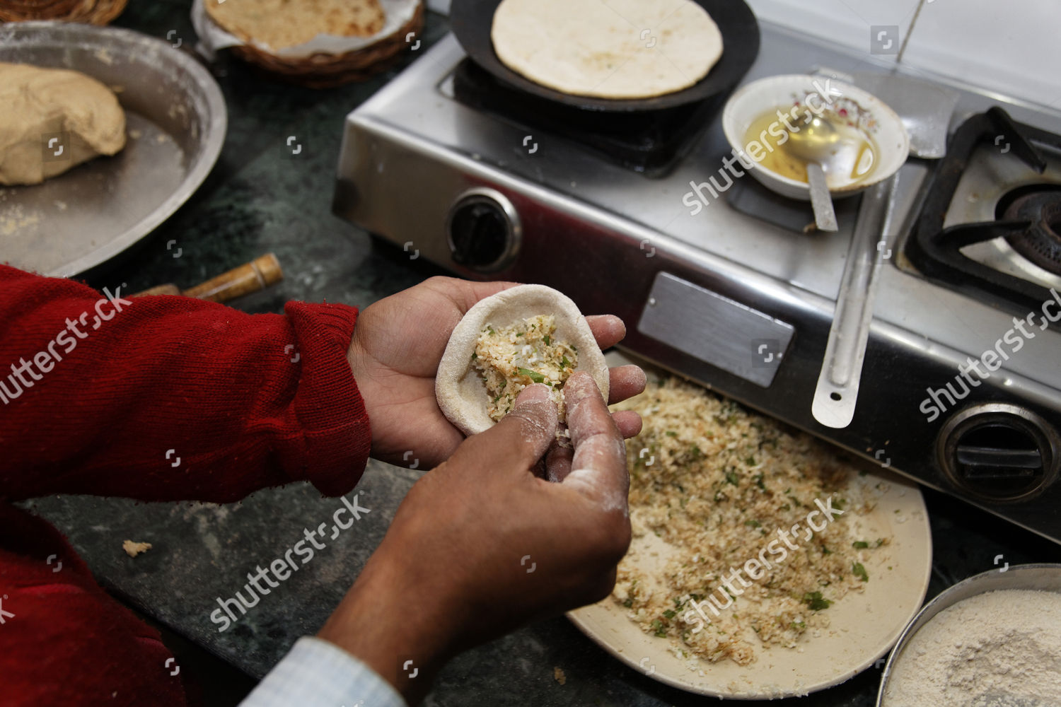 Preparation Paratha Indian Bread Spicy Filling Editorial Stock Photo ...