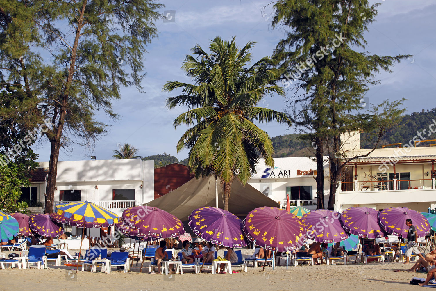 Beach Scene On Patong Beach Umbrellas Editorial Stock Photo - Stock ...