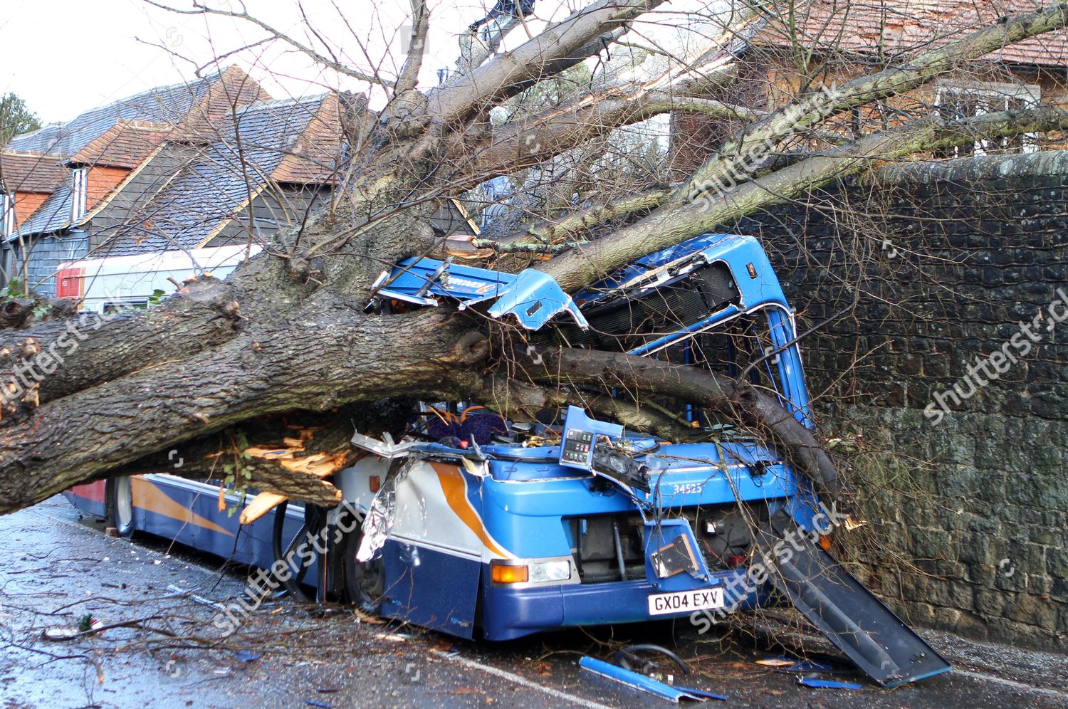 Bus Which Crushed By Falling Tree Editorial Stock Photo - Stock Image ...