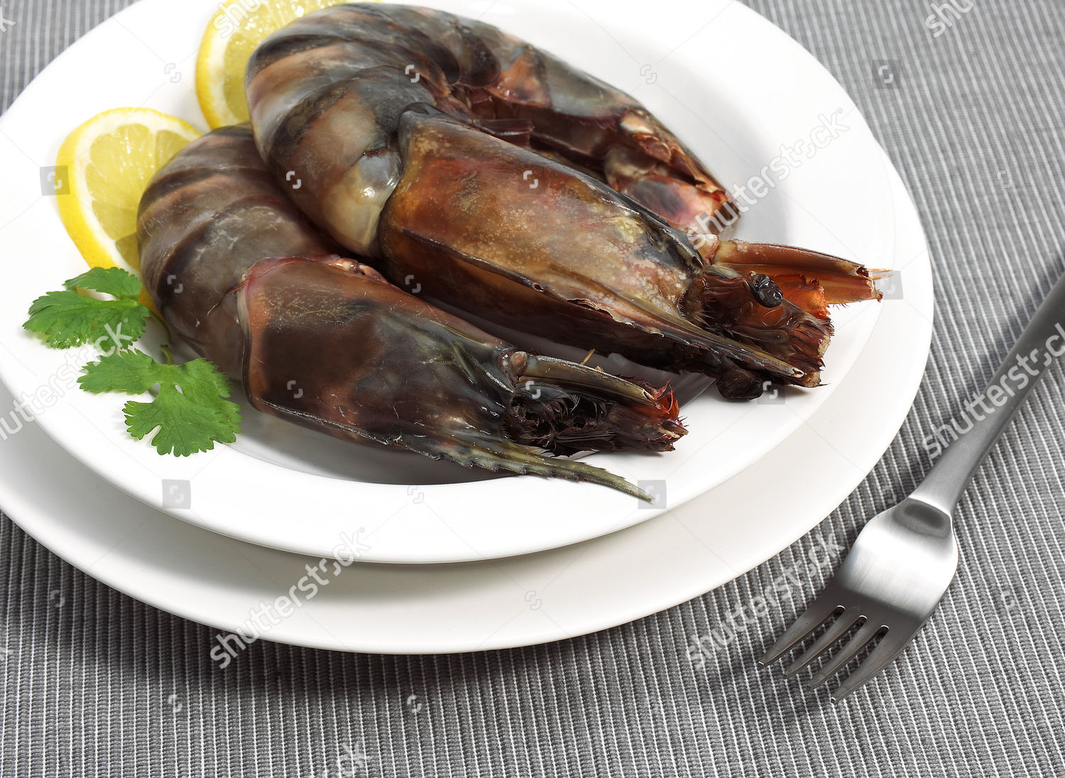 Fresh Mediterranean Praws Gambas Lemon Editorial Stock Photo - Stock ...