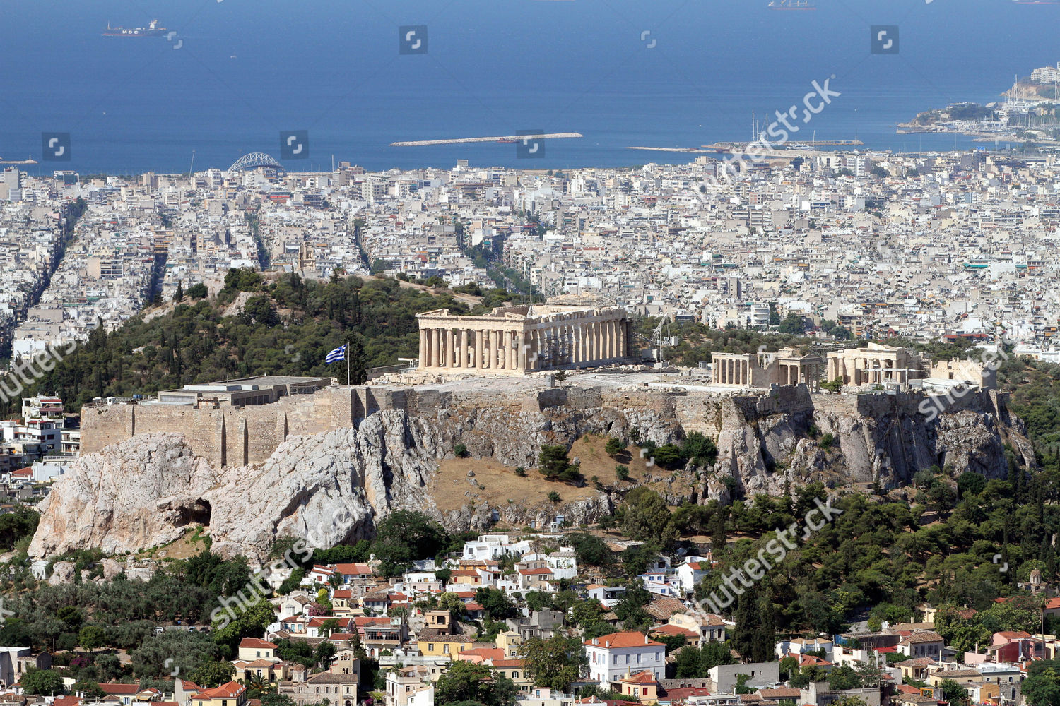 Parthenon On Acropolis Piraeus Background Seen Editorial Stock Photo ...
