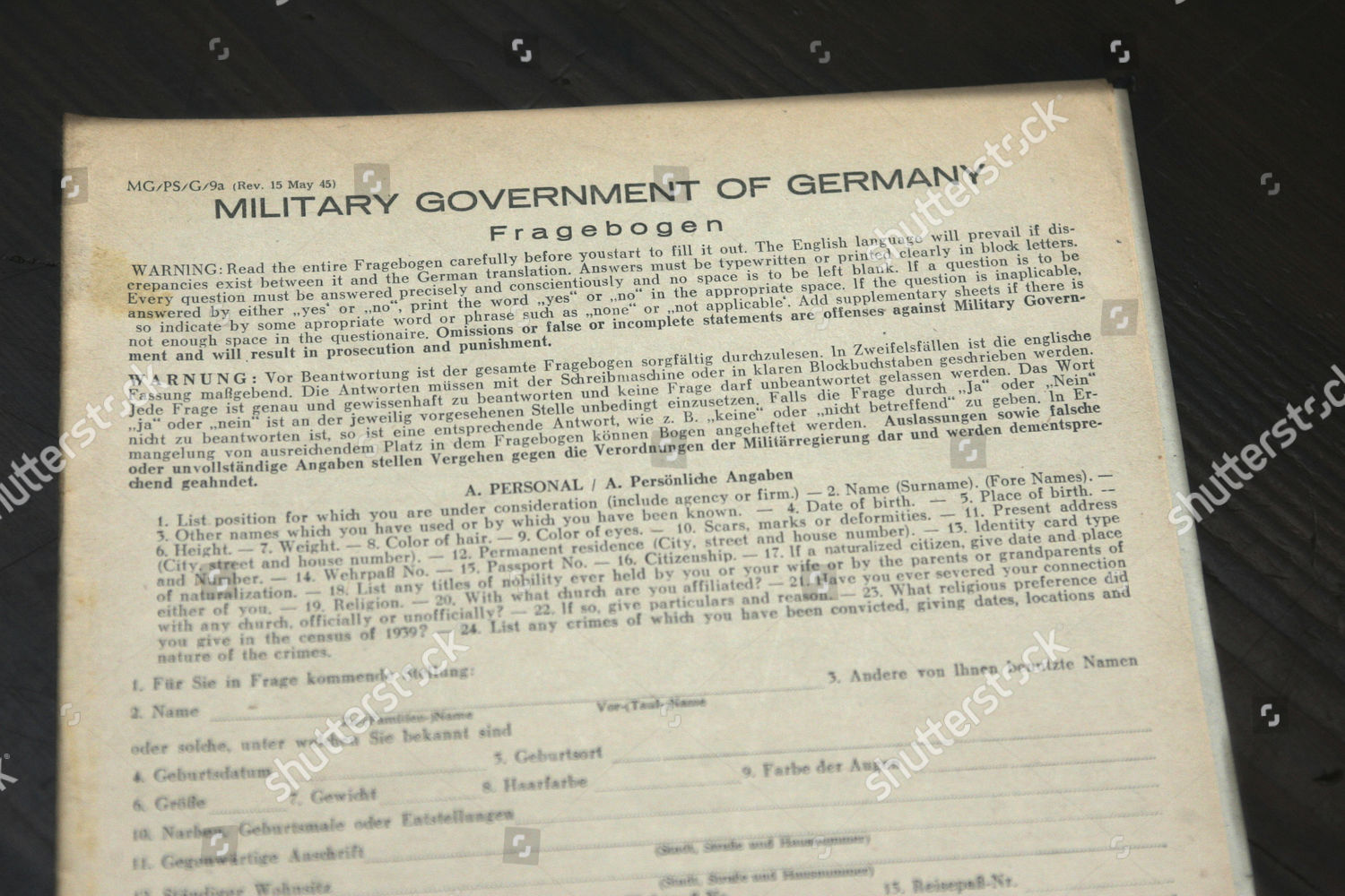 Mannheim Deu 17032005 Military Gouverment Questionnaire Editorial Stock ...