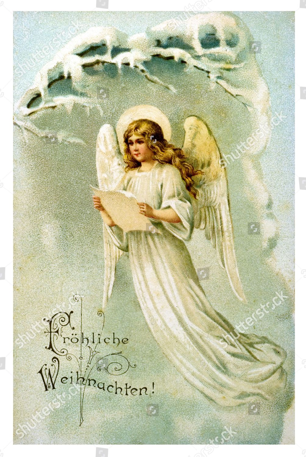 Historical German Christmascard Hovering Angel Snowcovered Editorial ...